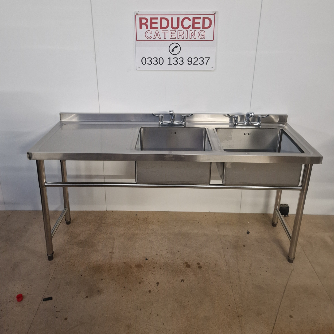 Double Bowl Sink 1800mm - Left Hand Bowl - Flat Drainer – Reduced Catering