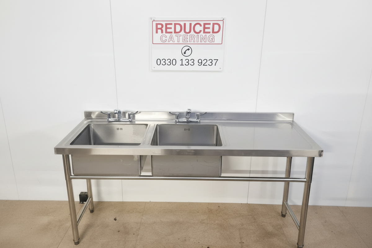 Double Bowl Sink 1800mm - Right Hand Bowl - Flat Drainer – Reduced Catering