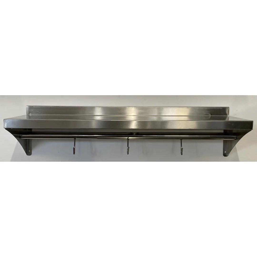 Stainless Steel Wall Shelf With Hook Rail - 900x400mm – Reduced Catering
